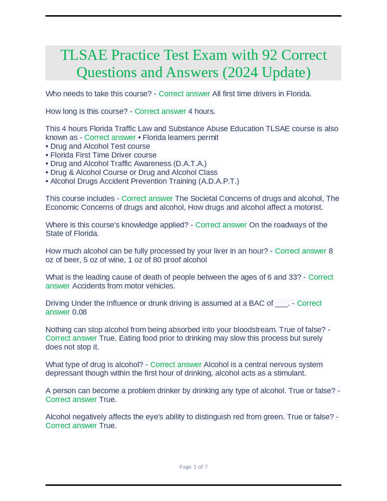TLSAE Practice Test Exam with 92 Correct Questions and Answers (2024 ...