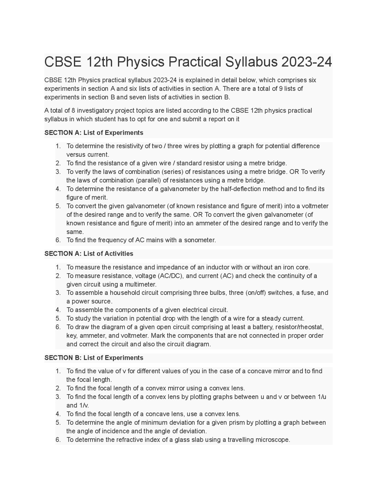 Syllabus For Physics Experiments Schemes And Mind Maps Physics Docsity