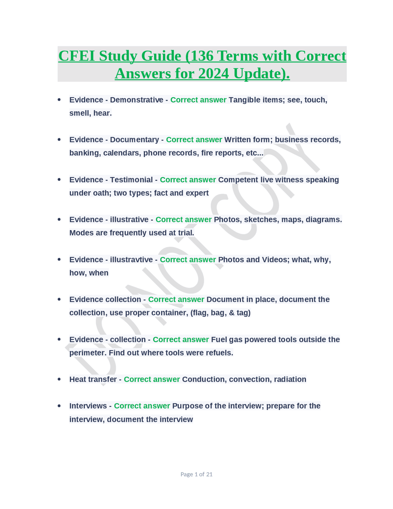 CFEI Study Guide (136 Terms with Correct Answers for 2024 Update ...