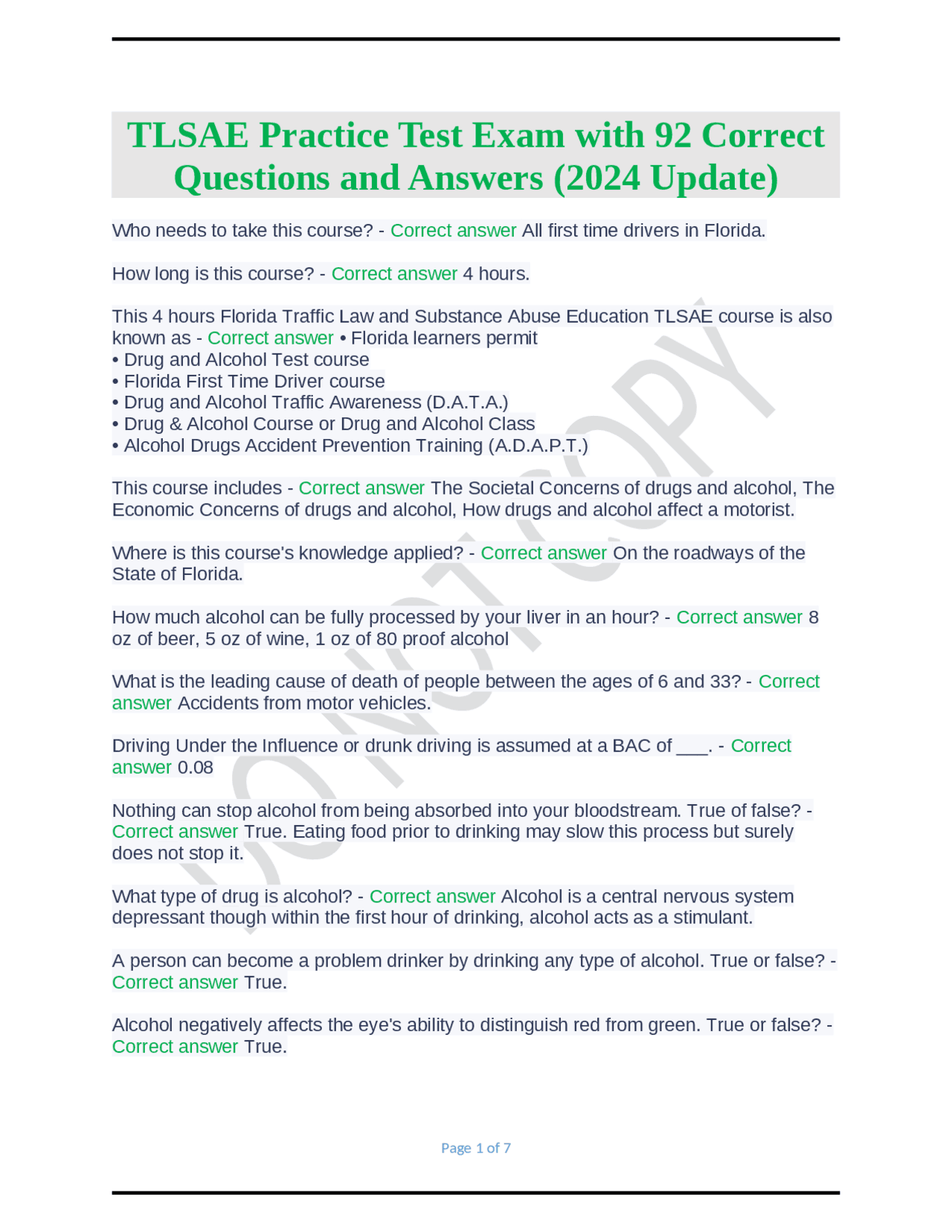 TLSAE Practice Test Exam with 92 Correct Questions and Answers (2024 ...
