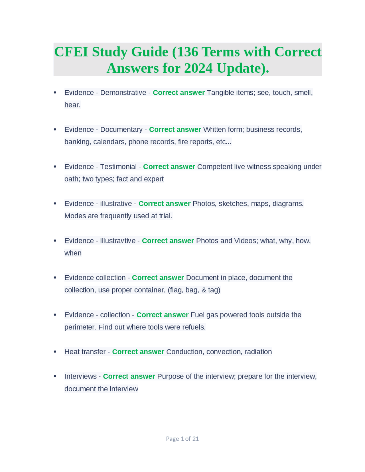 CFEI Study Guide | Exams Community Corrections | Docsity