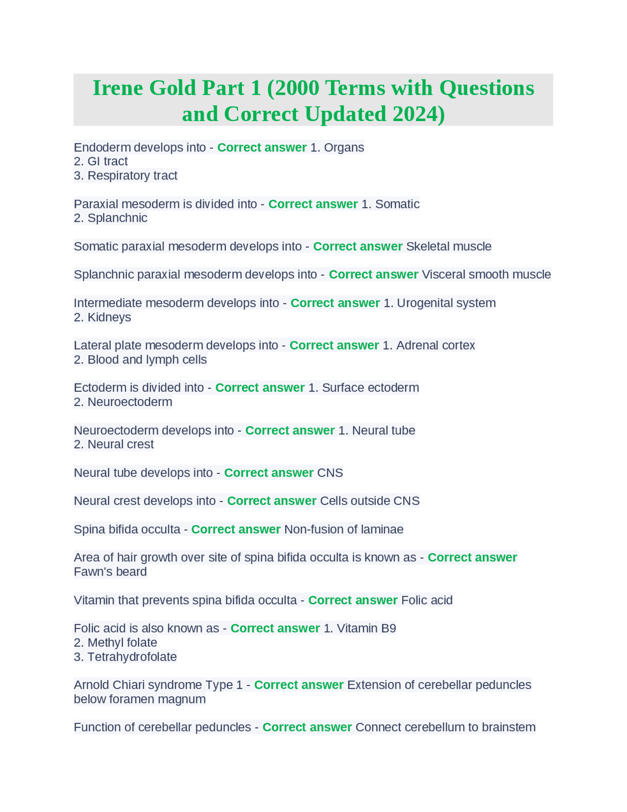 Irene Gold Part 1 (2000 Terms with Questions and Correct Updated 2024 ...