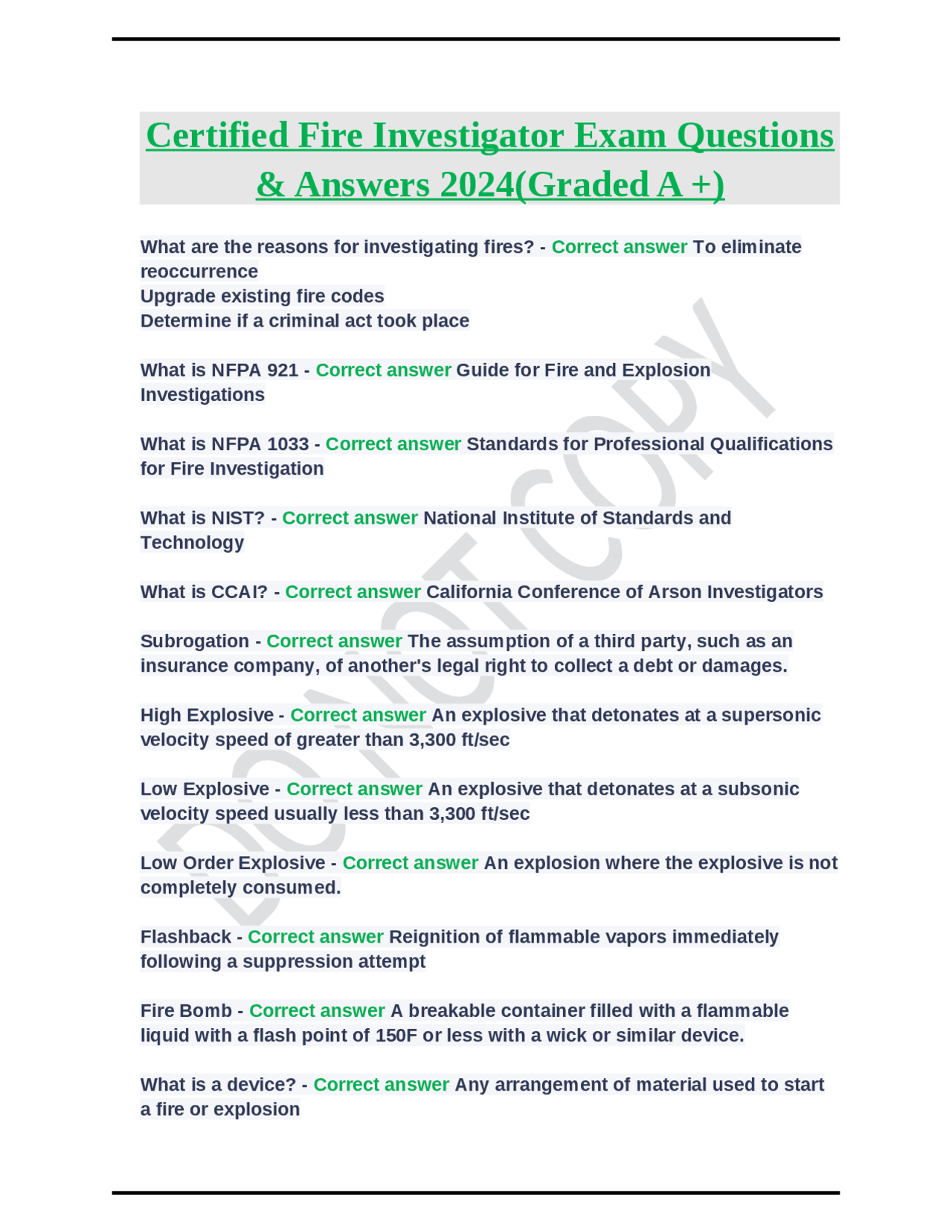 Certified Fire Investigator Exam Questions & Answers 2024(Graded A ...