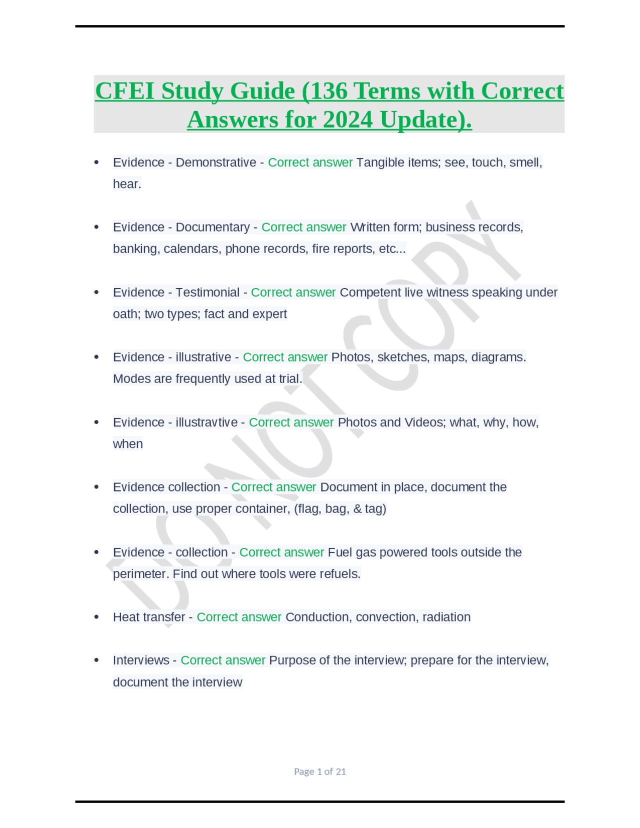 CFEI Study Guide (136 Terms with Correct Answers for 2024 Update ...