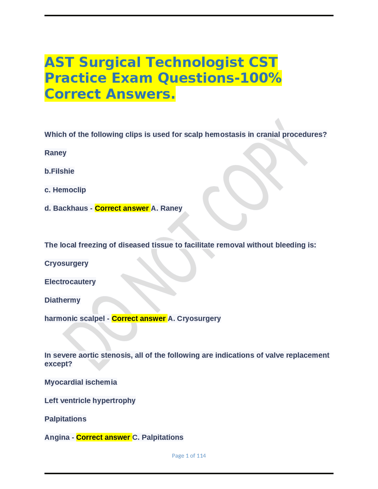 AST Surgical Technologist CST Practice Exam Questions | Exams Surgical Pathology | Docsity