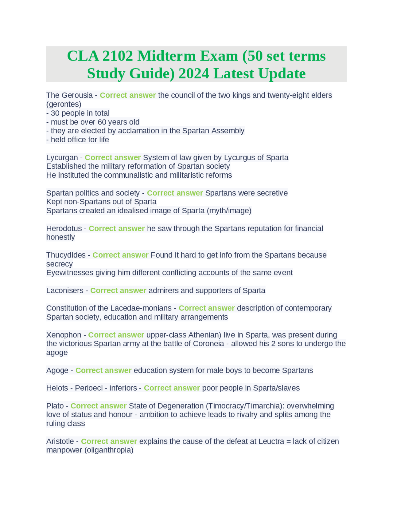 CLA 2102 Midterm Exam Study Guide | Exams Classical Literature | Docsity