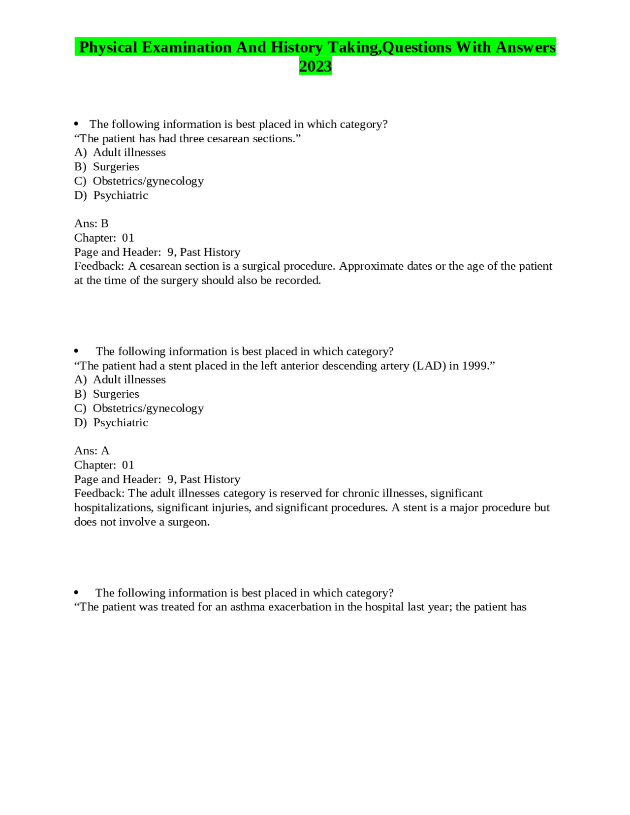 Physical Examination And History Taking,Questions With Answers 2023 ...