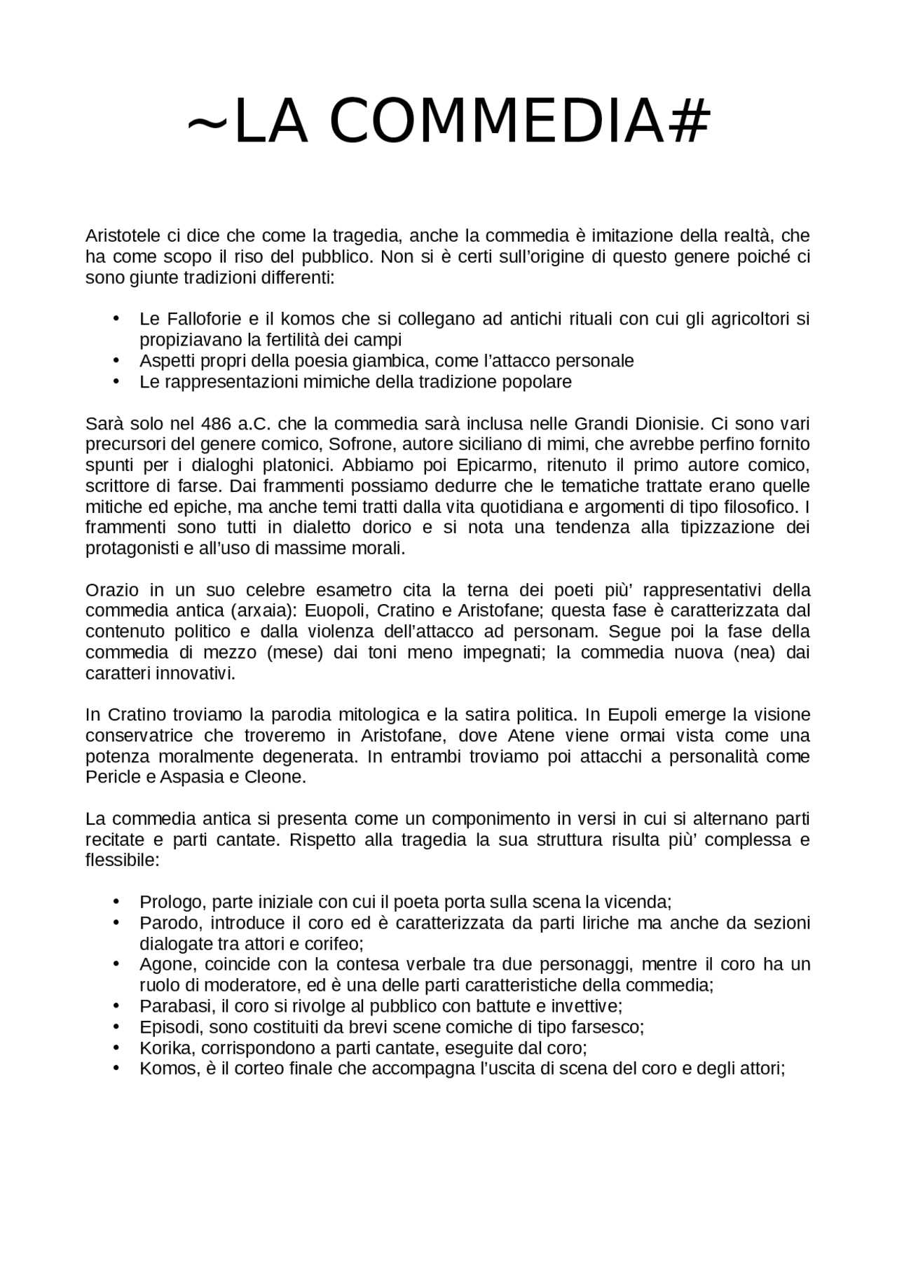 Riassunto Aristofane e la commedia | Schemi e mappe concettuali di Greco | Docsity