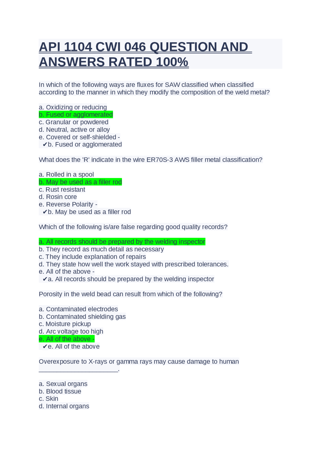 API 1104 CWI 046 Question and Answers | Exams Sociology | Docsity