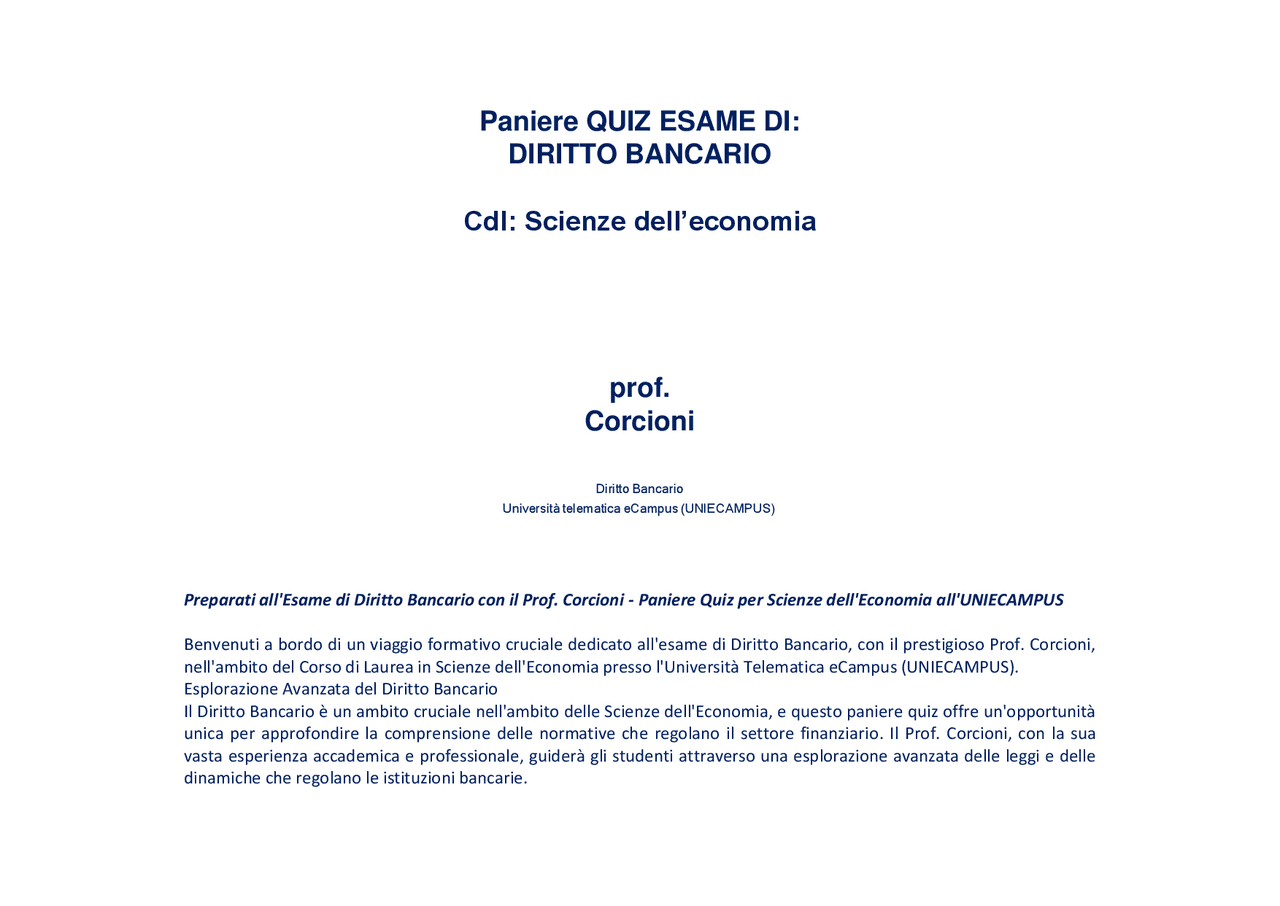Preparati all'Esame di Diritto Bancario con il Prof. Corcioni | Panieri di Diritto Bancario ...