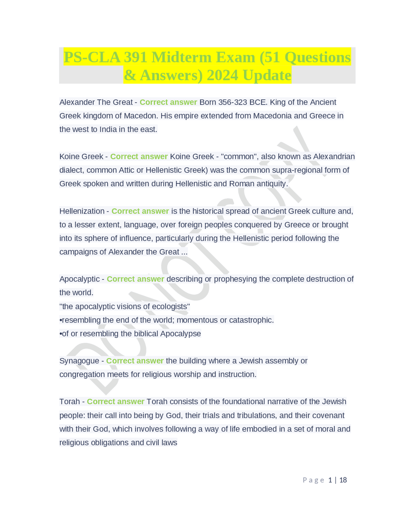 PS-CLA 391 Midterm Exam (51 Questions & Answers) 2024 Update | Exams ...