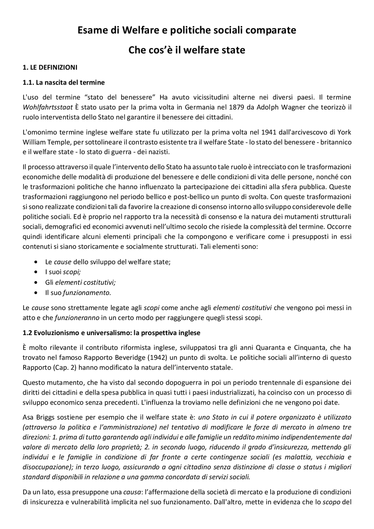 che cos'è il welfare state | Sbobinature di Politica Economica | Docsity