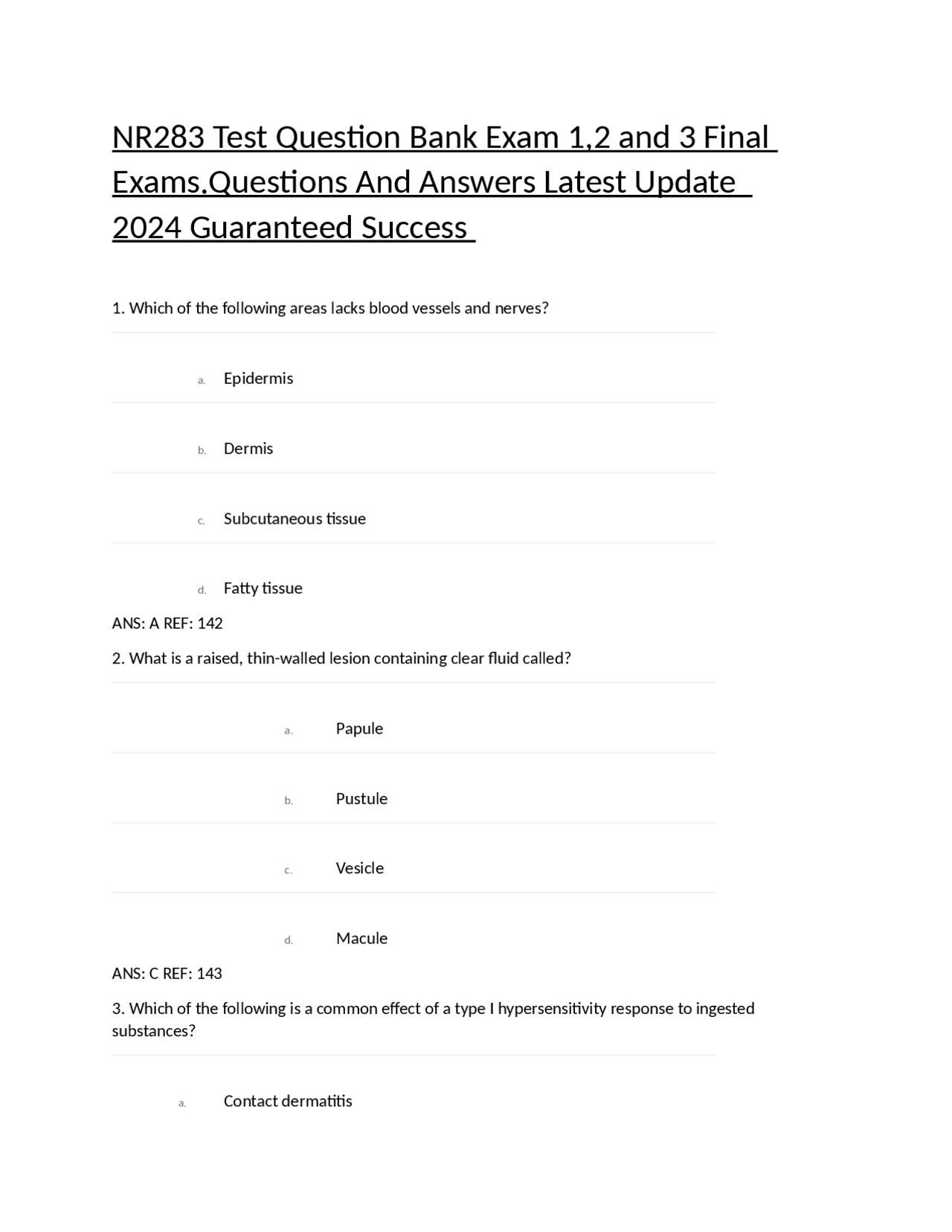 NR283 Test Question Bank Exam 1,2 and 3 Final Exams.|Questions And ...