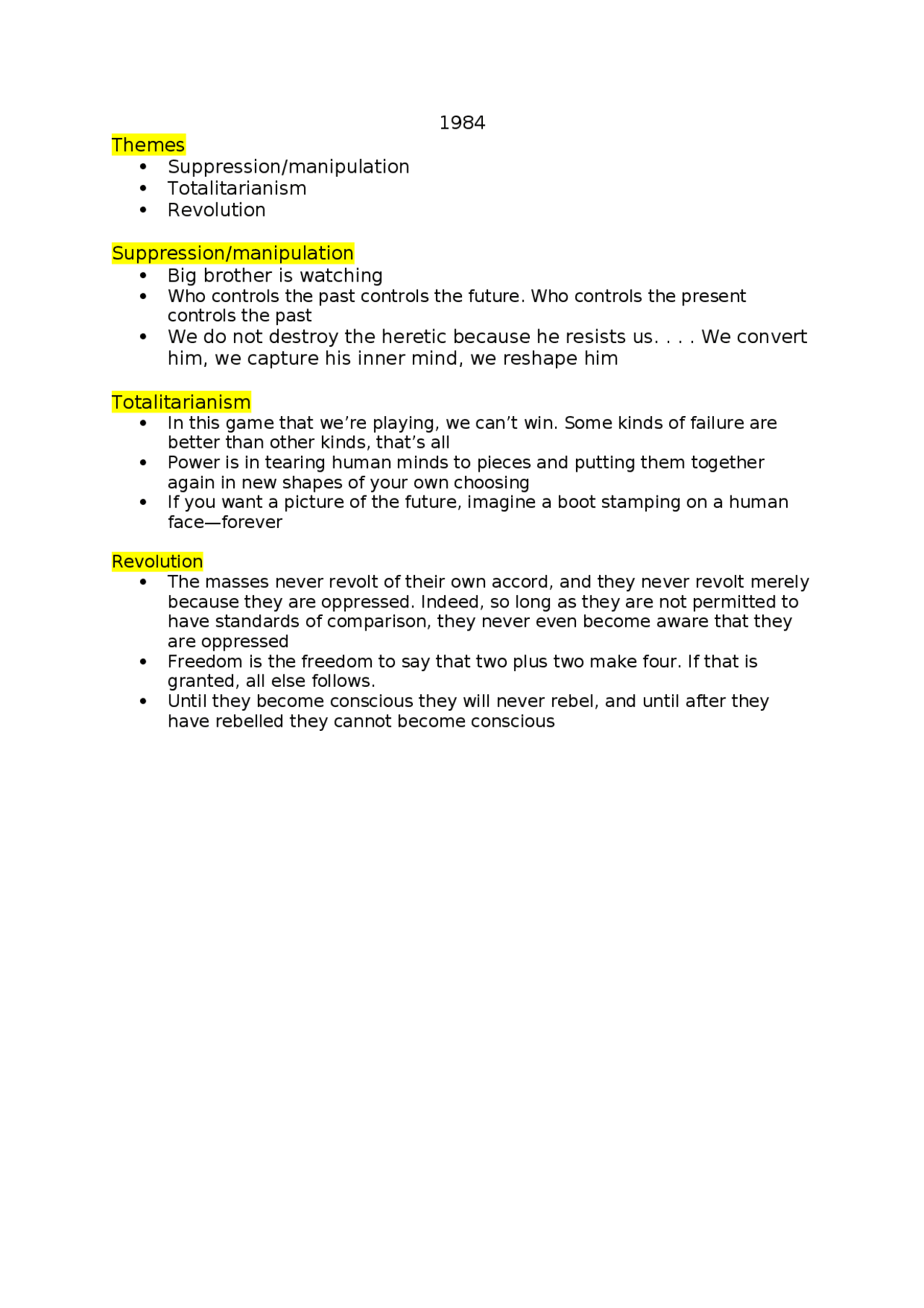 1984 MAIN THEMES and NOTES | Summaries History | Docsity