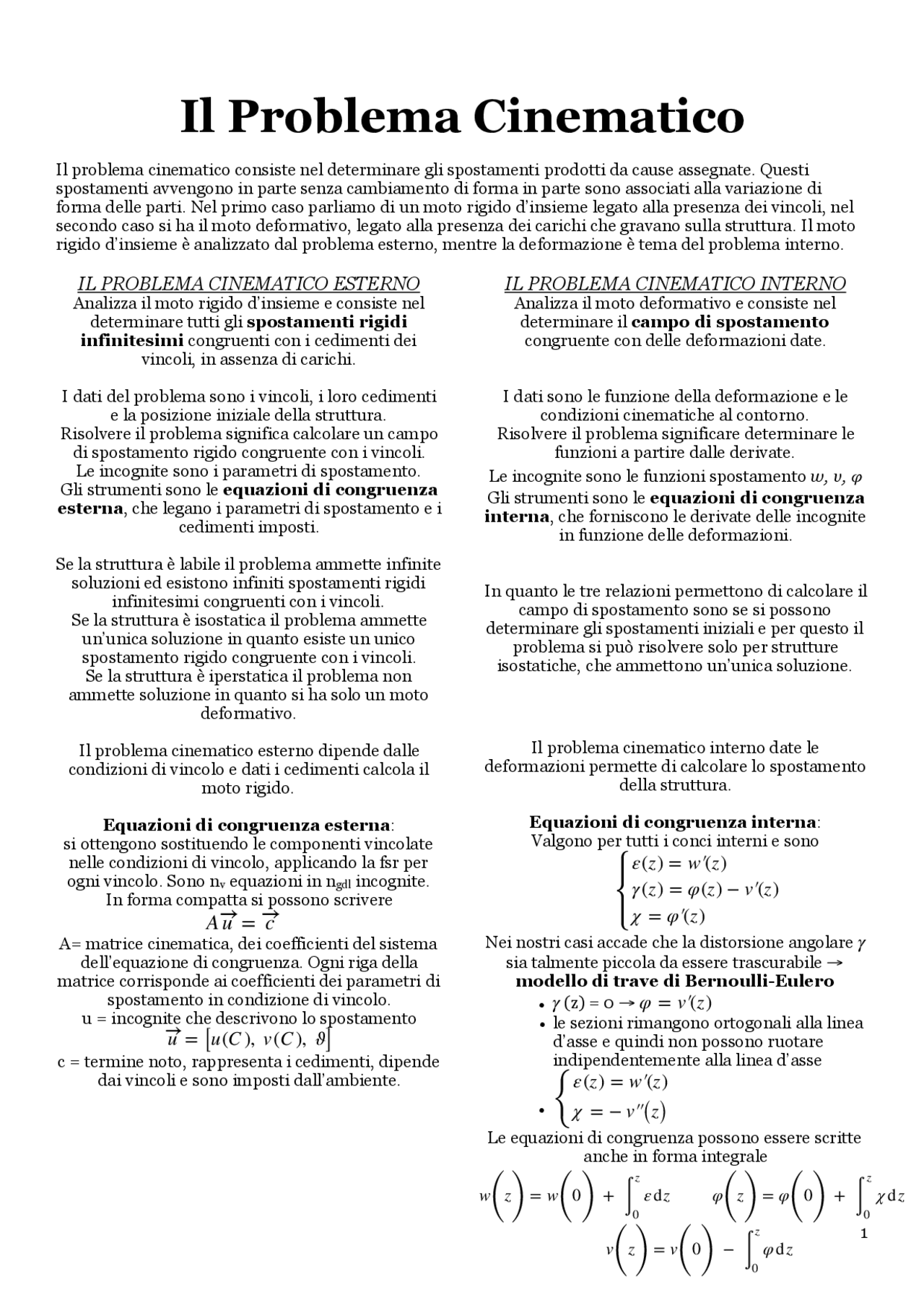 Problema cinematico e statico | Schemi e mappe concettuali di Meccanica | Docsity