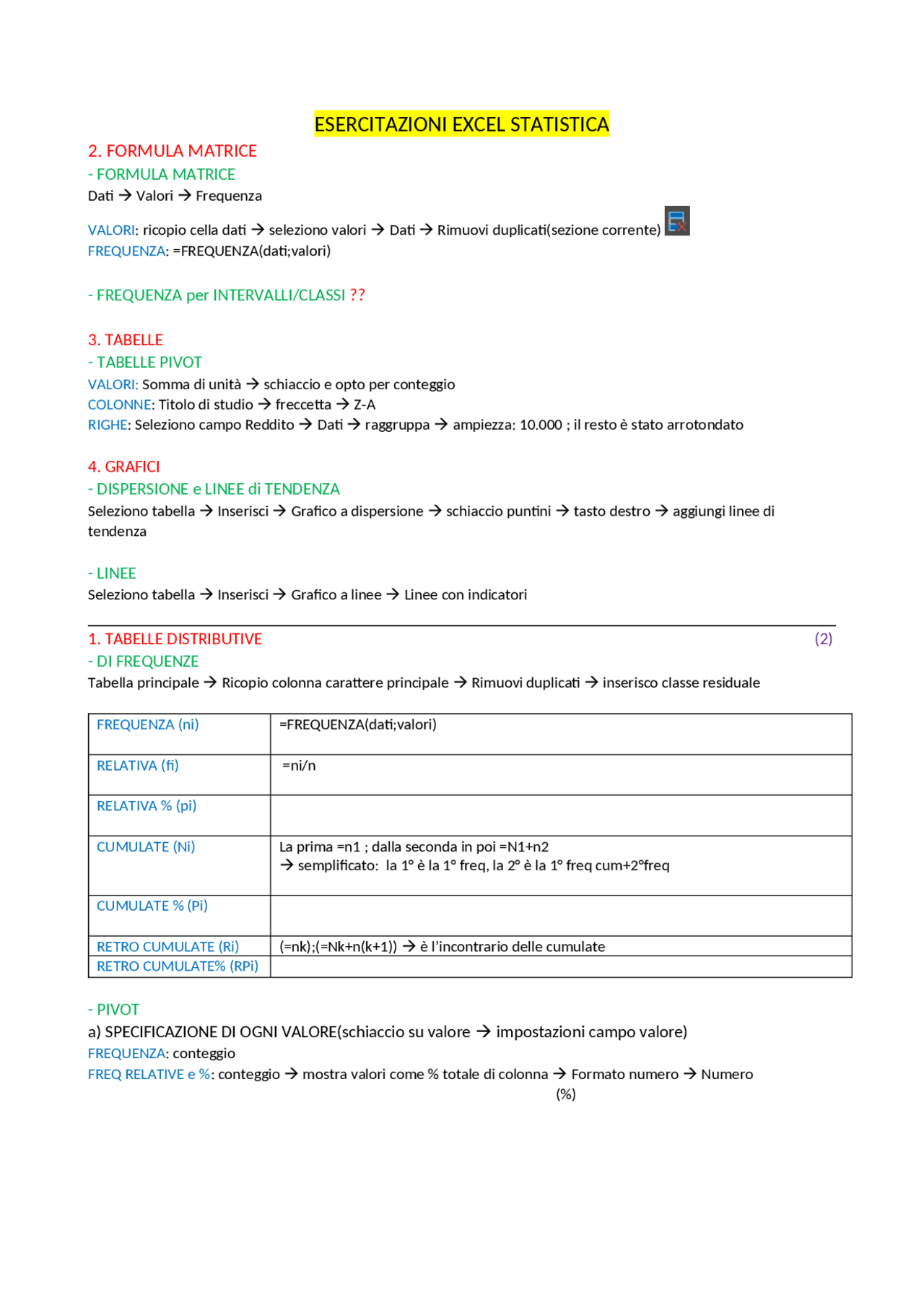 formule degli esercizi | Formulari di Analisi Statistica | Docsity