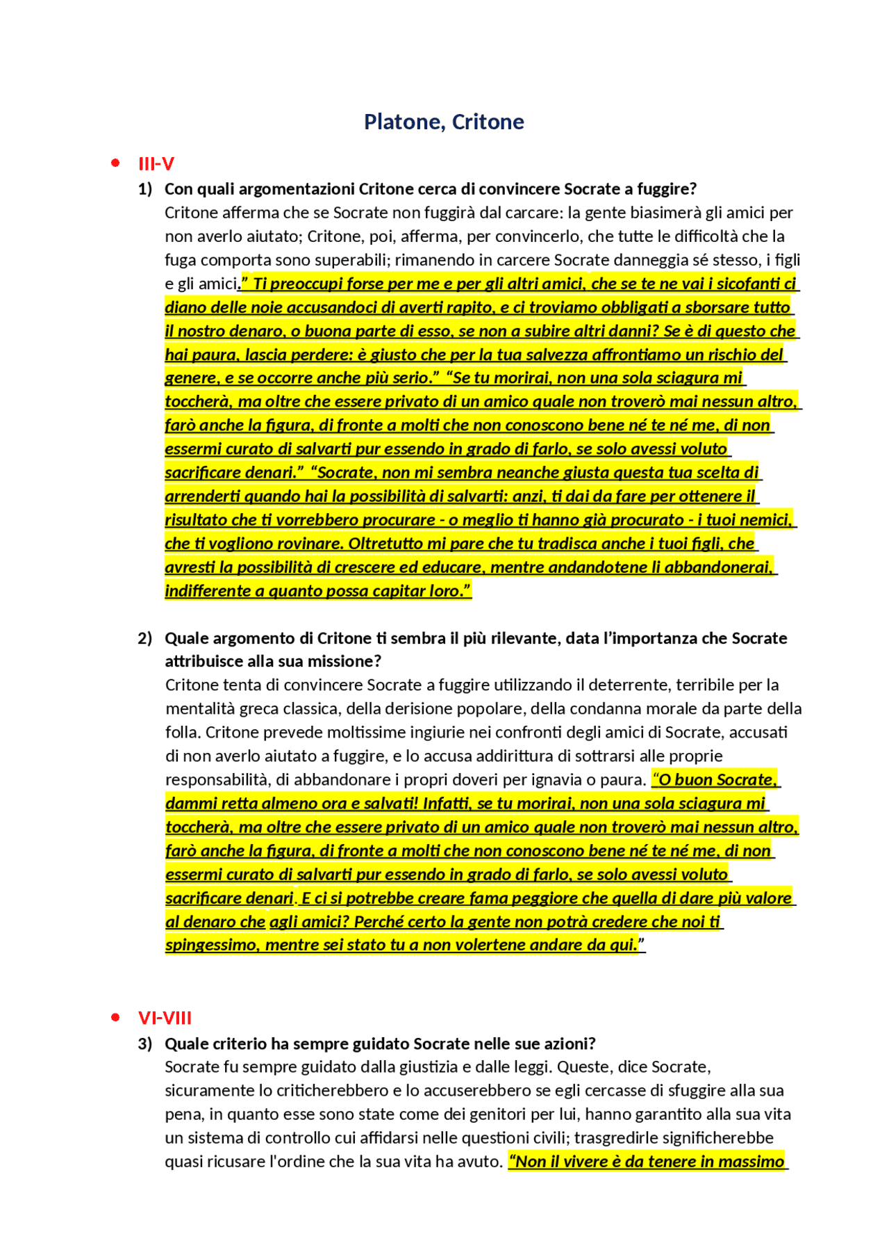 analisi dell'opera "Critone" d Platone | Appunti di Filosofia | Docsity