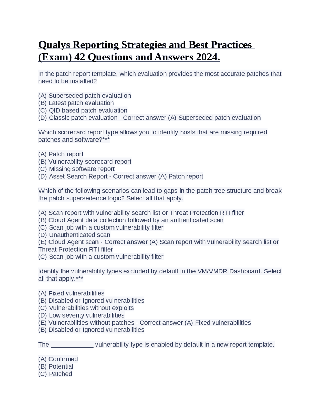 Qualys Reporting Strategies and Best Practices (Exam) 42 Questions and ...