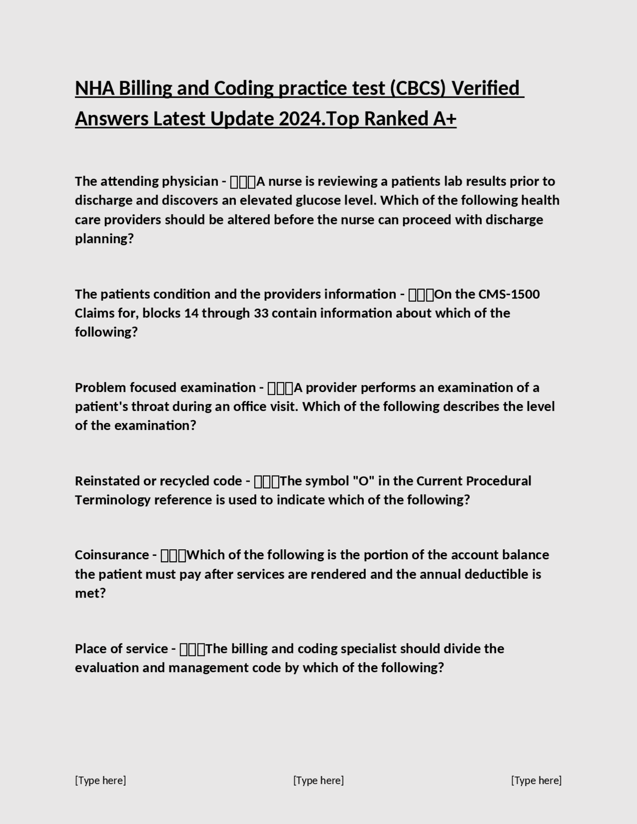 NHA Billing and Coding practice test (CBCS) Verified Answers Latest ...