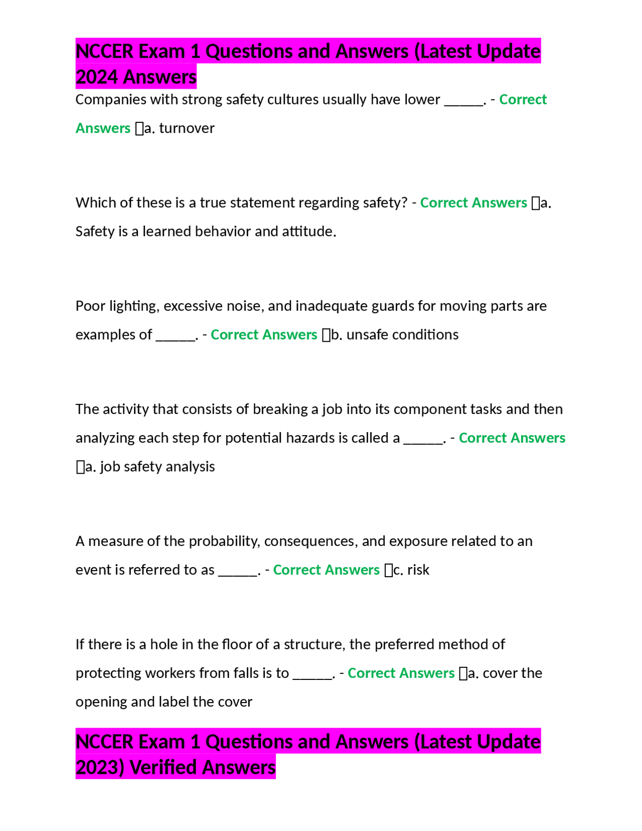 NCCER Exam 1 Questions and Answers (Latest Update 2024 Answers | Exams ...
