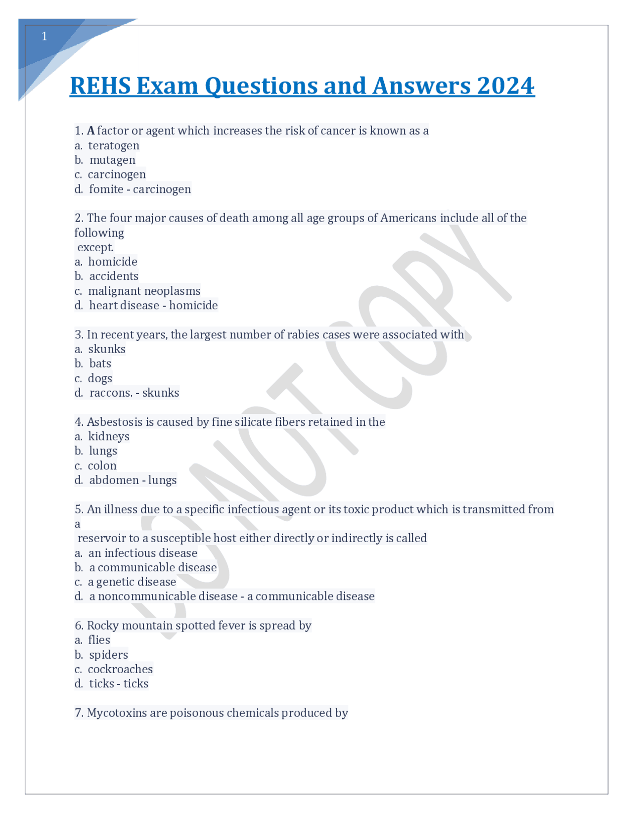 REHS Exam Questions and Answers 2024 | Exams Biology | Docsity