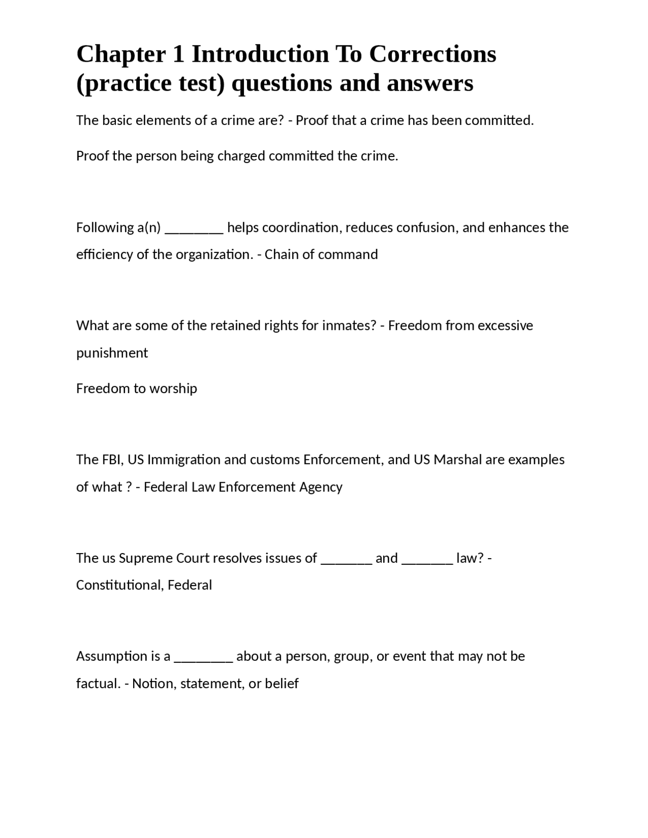 Chapter 1 Introduction To Corrections (practice test) questions and ...
