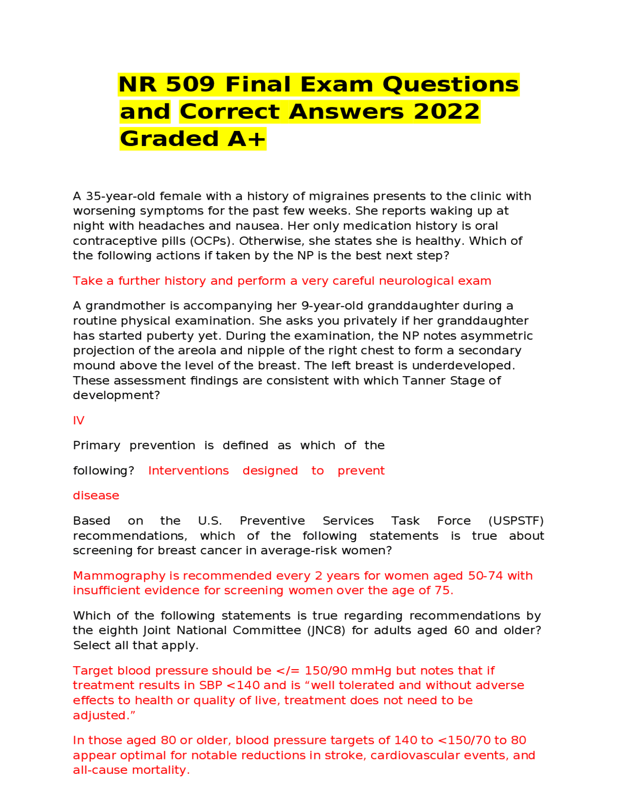 NR 509 Final Exam Questions with Correct Answers 2024/2025 Graded A+ ...