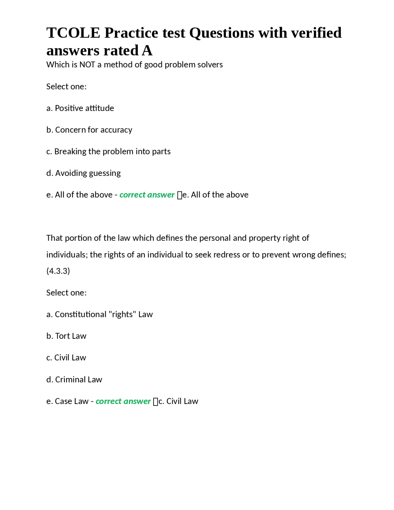 TCOLE Practice Test Questions and Answers | Exams Nursing | Docsity