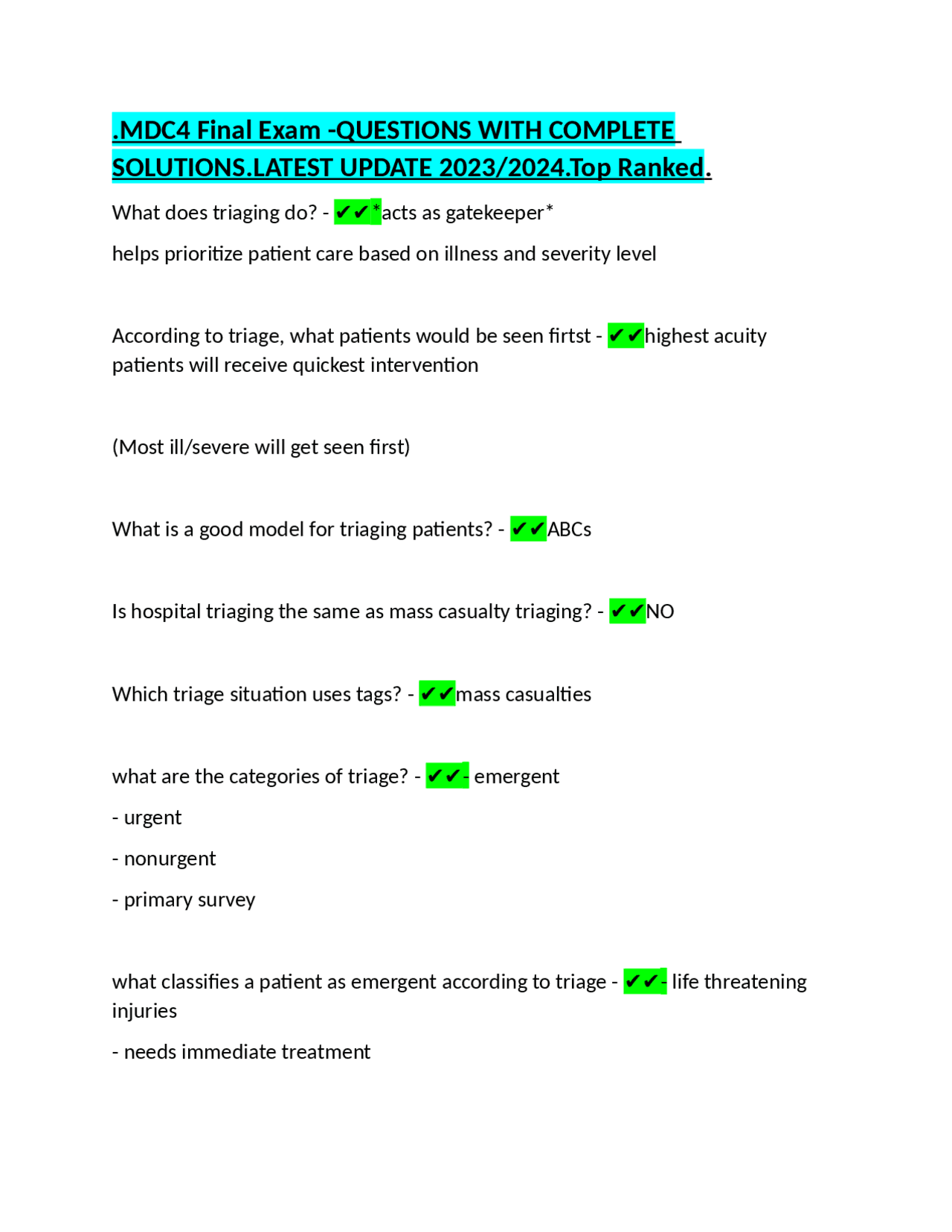 MDC4 Final Exam -QUESTIONS WITH COMPLETE SOLUTIONS.LATEST UPDATE 2023 / ...