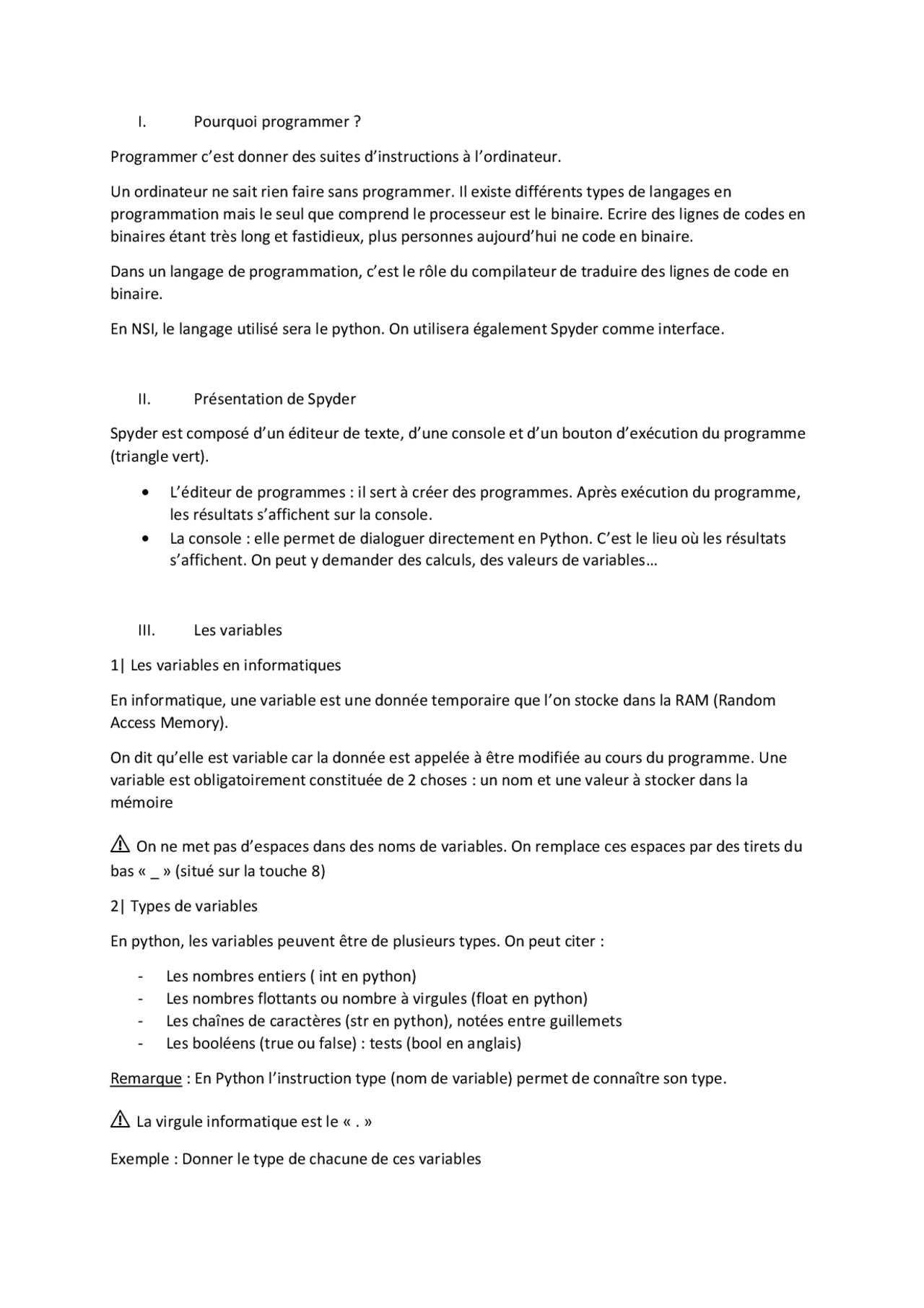Note cours NSI sur le codage python | Notes Informatique | Docsity