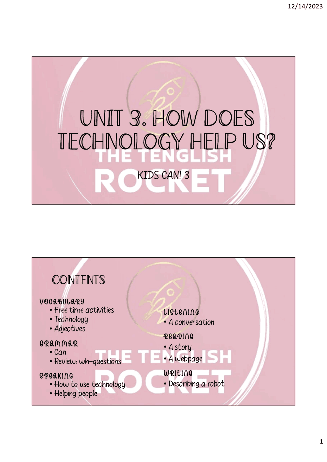 UNIT 3. HOW DOES TECHNOLOGY HELP US? KIDS CAN 3 | Apuntes de Inglés ...