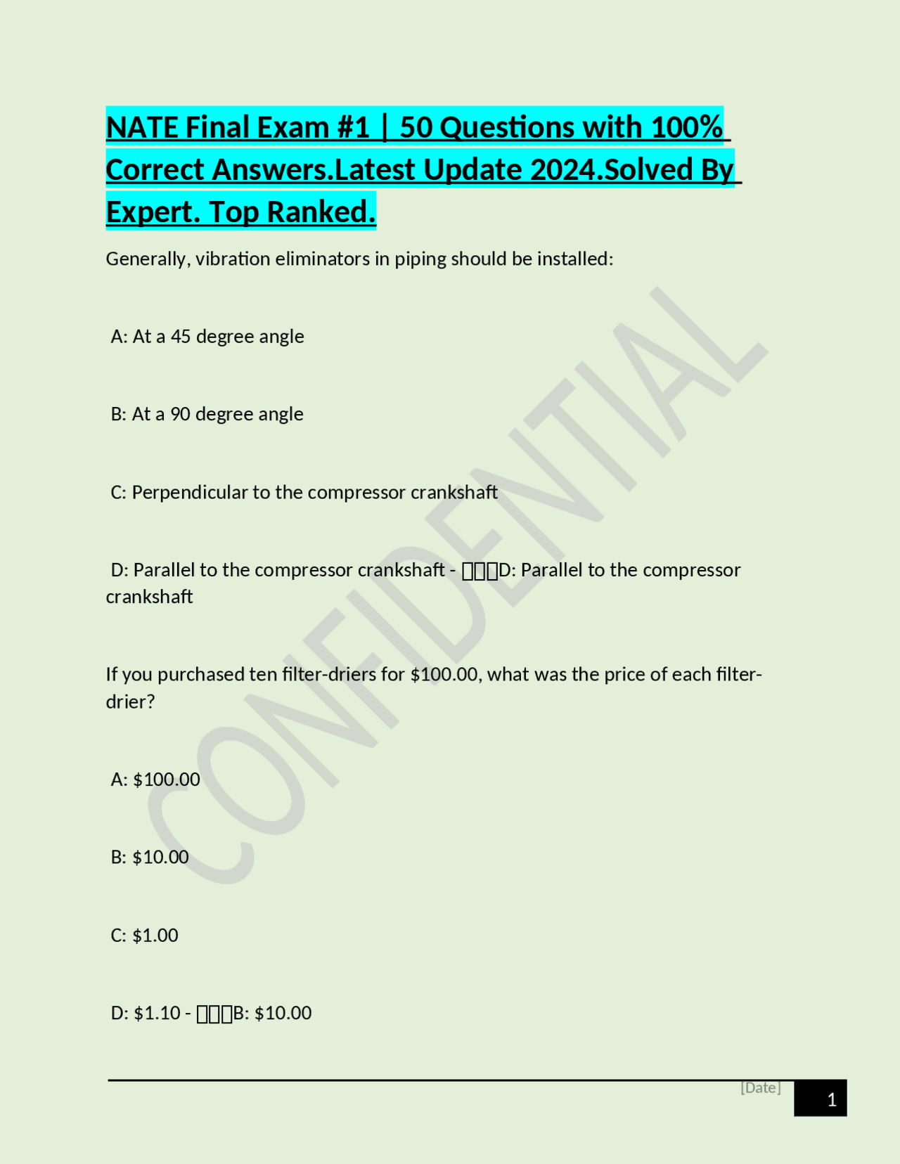 NATE Final Exam #1 | 50 Questions with 100% Correct Answers.Latest ...