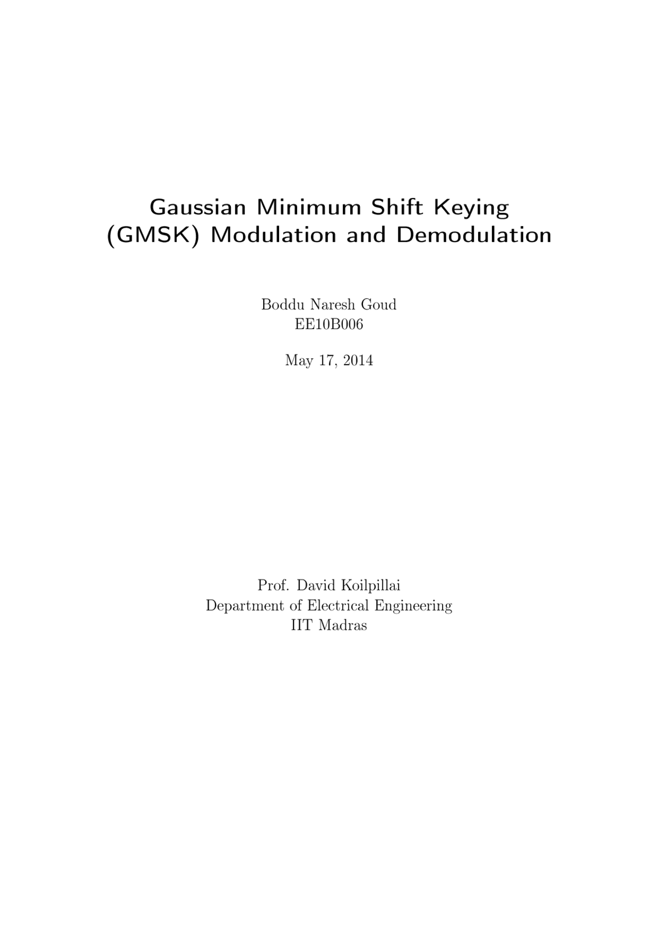 Gaussian Minimum Shift Keying Papers Communications Engineering Docsity