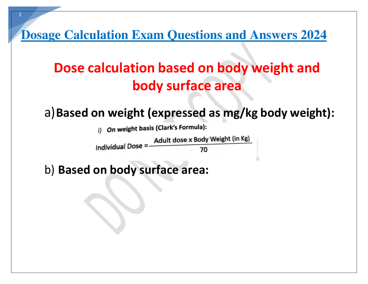 Dosage Calculation Exam Questions and Answers 2024 | Exams Nursing ...