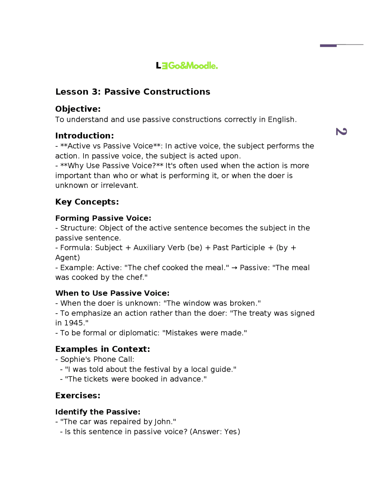 Passive Constructions/UFC summary with activities | Lecture notes ...