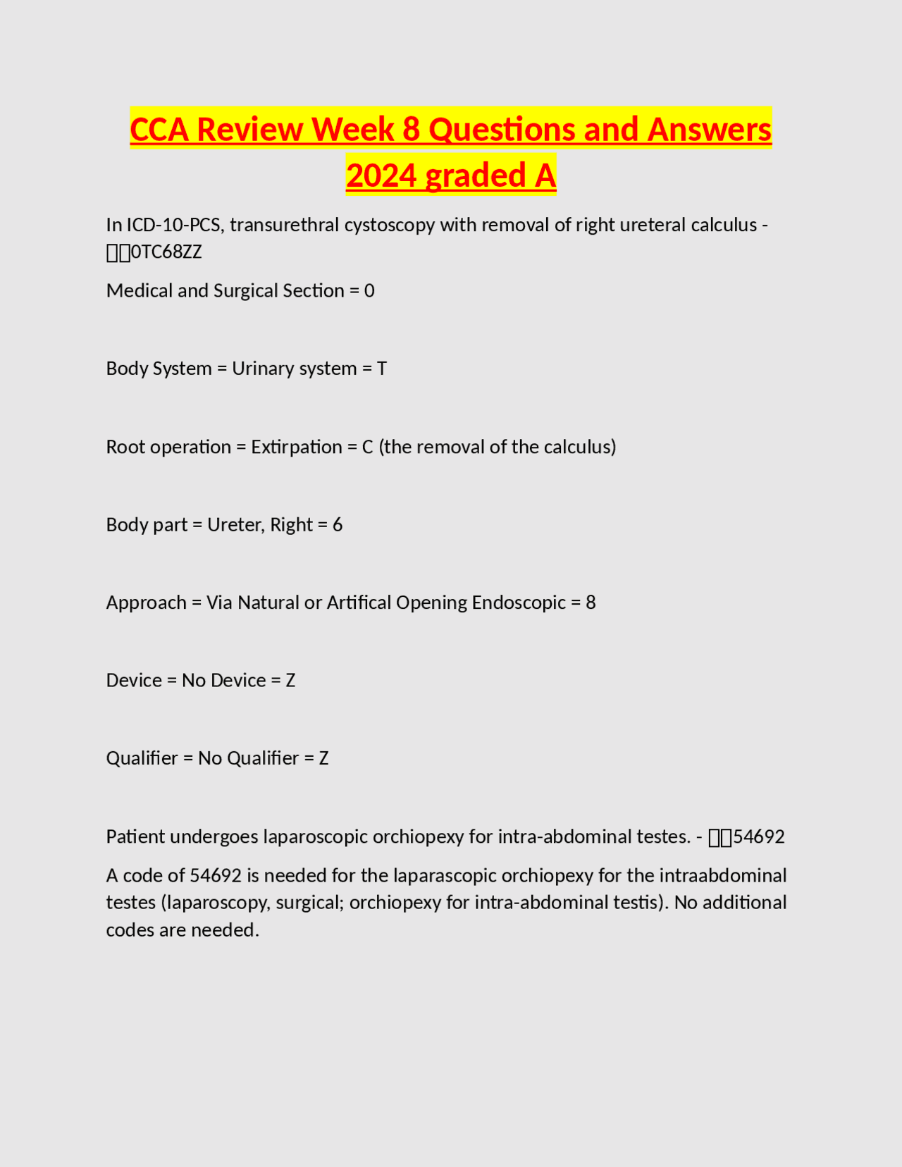CCA Review Week 8 Questions and Answers 2024 graded A | Exams Nursing ...