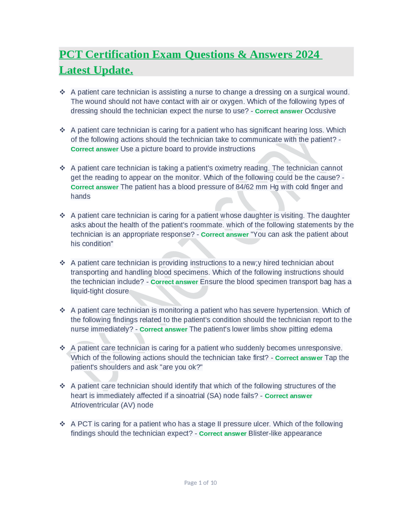 PCT Certification Exam Questions & Answers 2024 Latest Update. | Exams ...