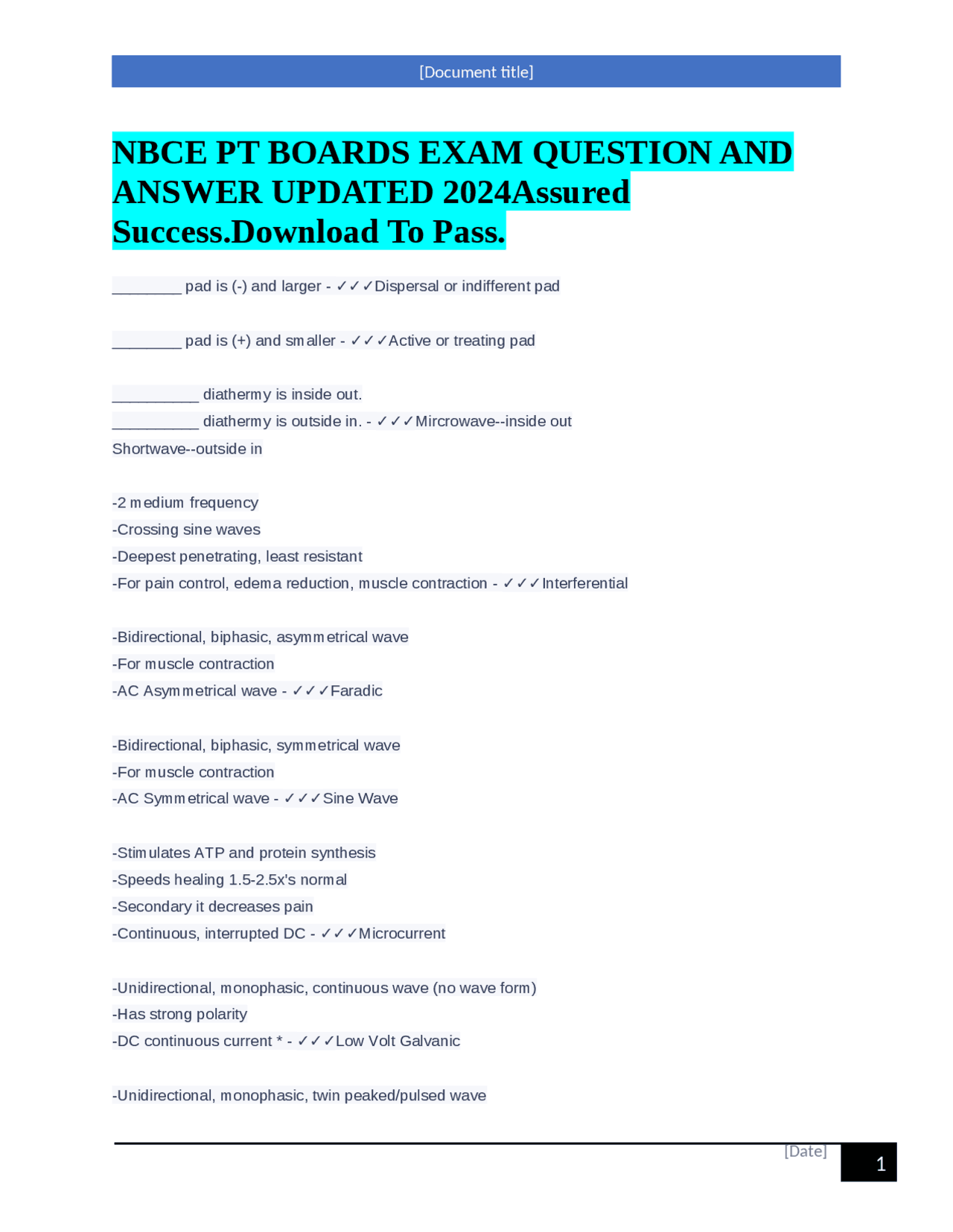 NBCE PT Boards Exam Question and Answer | Exams Nursing | Docsity