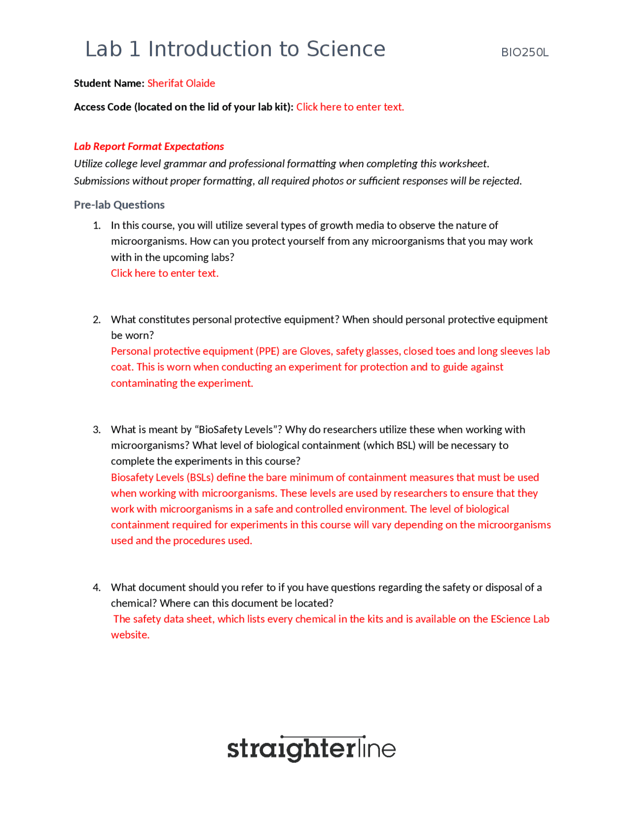 BIO250L Lab 1 Introduction to Science FALL 2023 Straighterline | Docsity