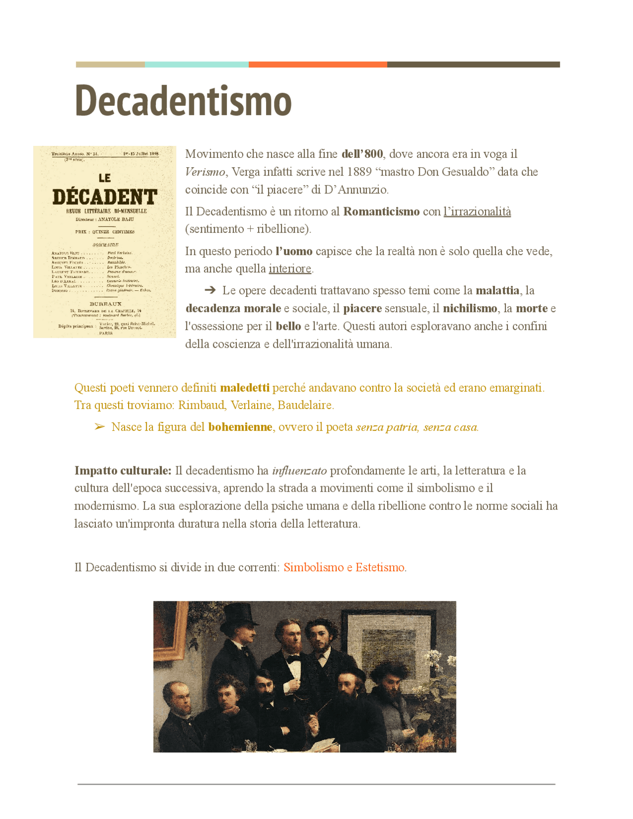 Il Decadentismo Il Simbolismo E L Estetismo Appunti Di Lingue E