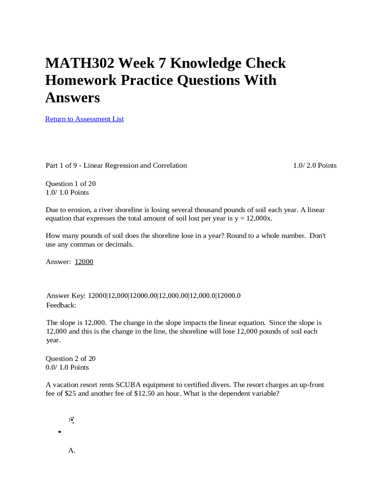MATH302 Week 7 Knowledge Check Homework Practice Questions With Answers ...
