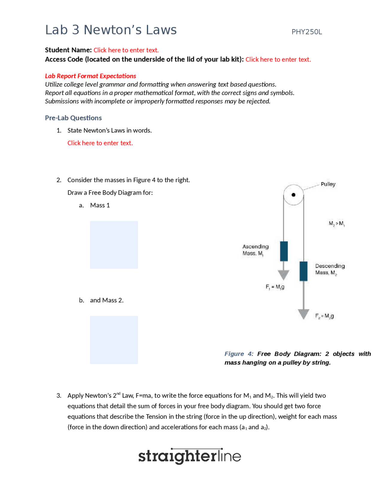 PHY250L Lab 3 Newton’s Laws Straighterline FALL 2023 | Lab Reports Physics | Docsity