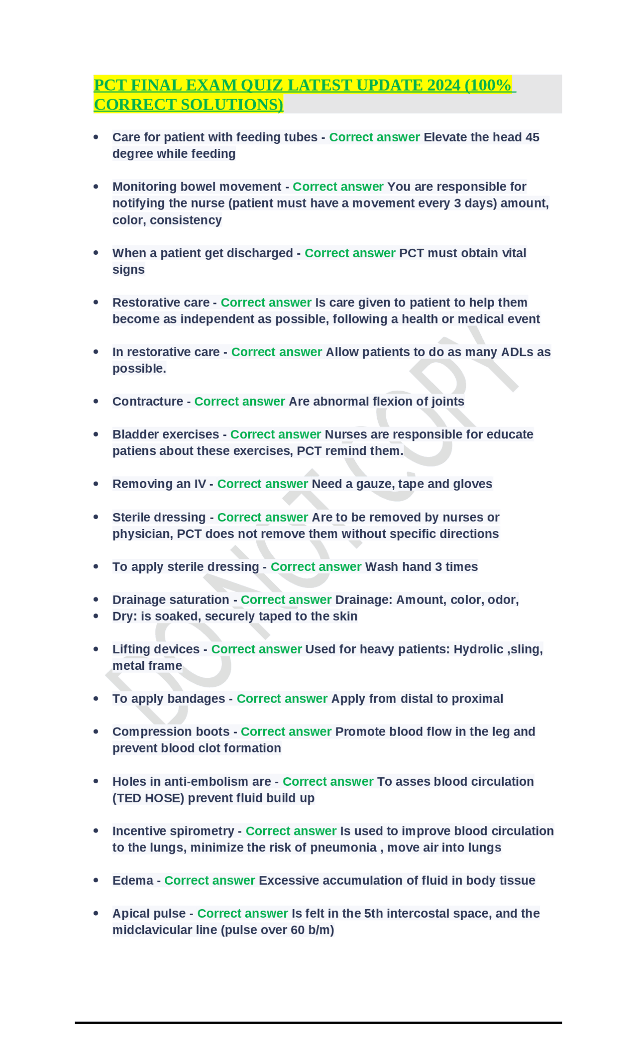 PCT FINAL EXAM QUIZ LATEST UPDATE 2024 (100% CORRECT SOLUTIONS) | Exams ...