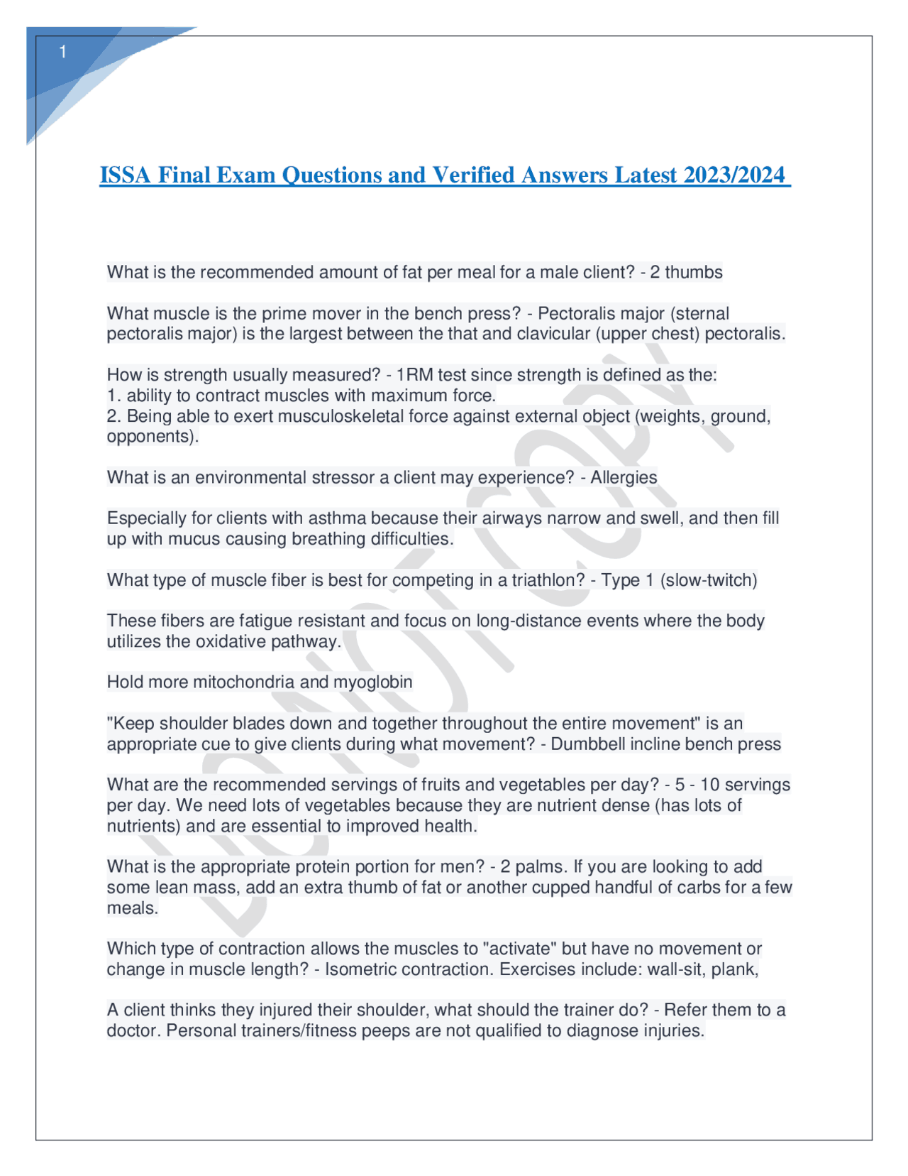 ISSA Final Exam Questions and Verified Answers Latest 2023/2024 | Exams ...