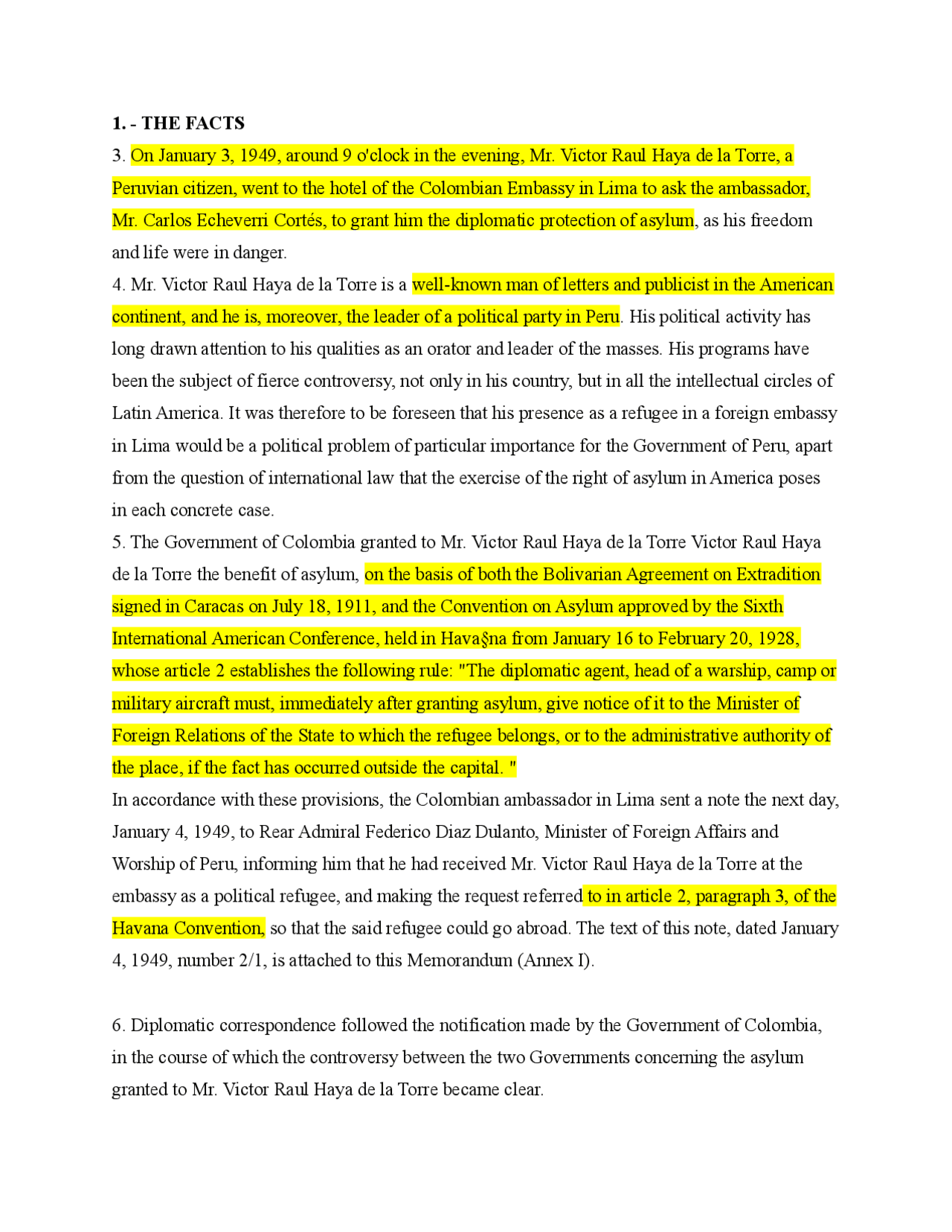 Memorial asylum case | Summaries Law | Docsity