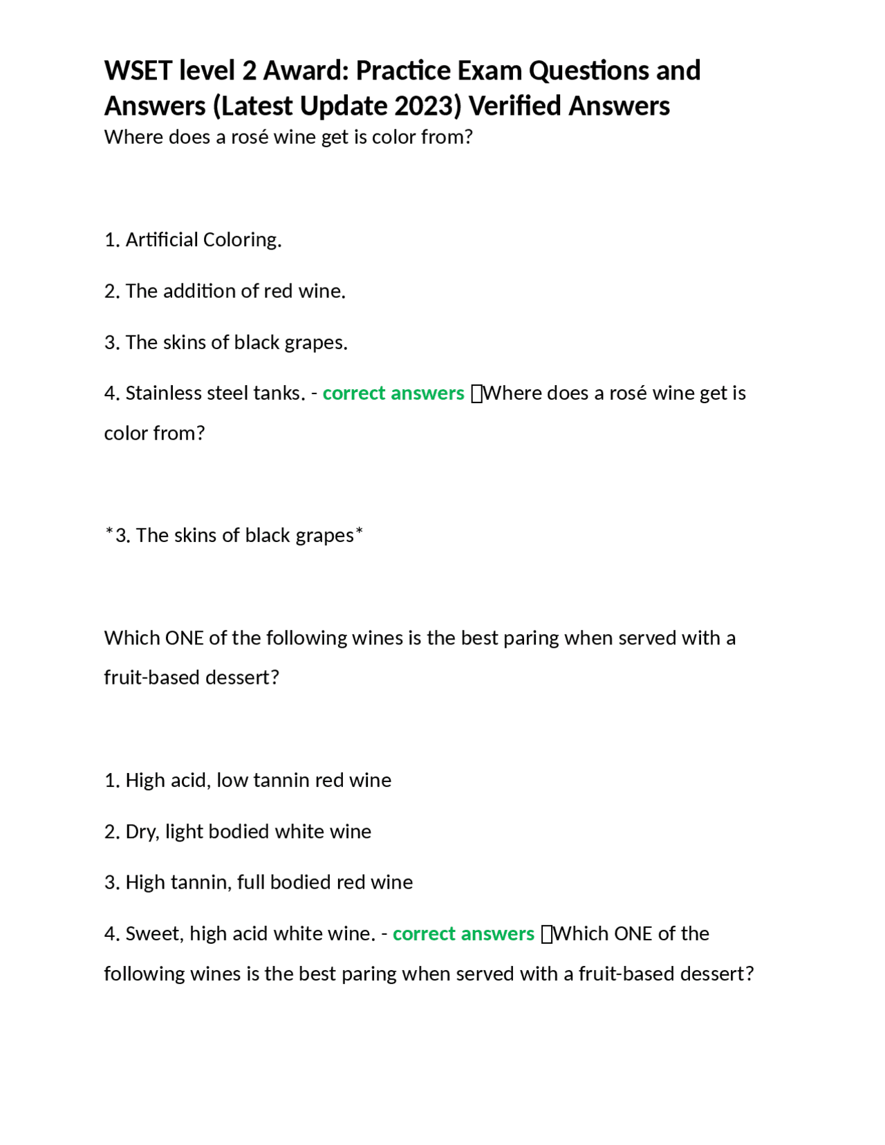 WSET level 2 Award: Practice Exam Questions and Answers (Latest Update ...