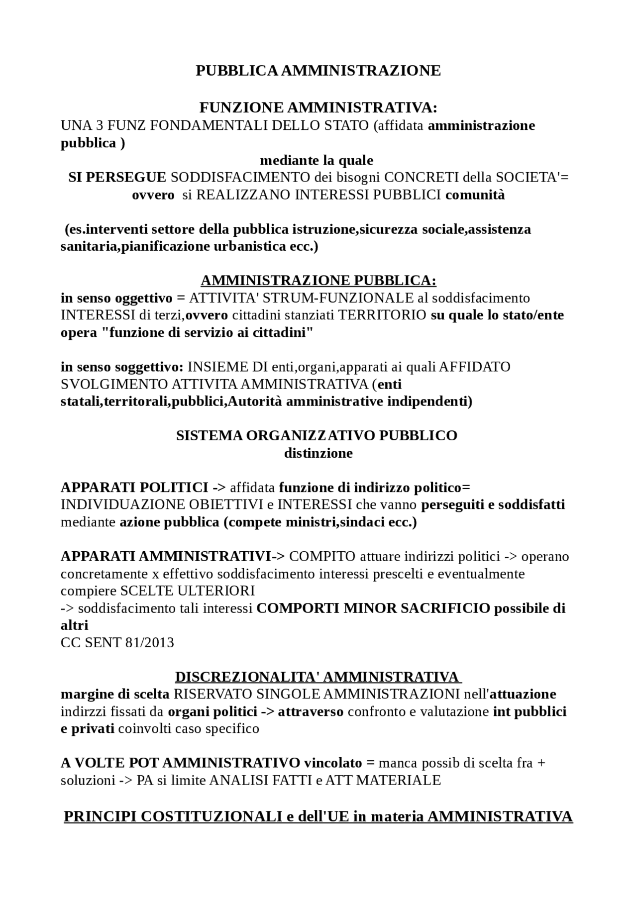 la pubblica amministrazione | Schemi e mappe concettuali di Diritto Costituzionale | Docsity