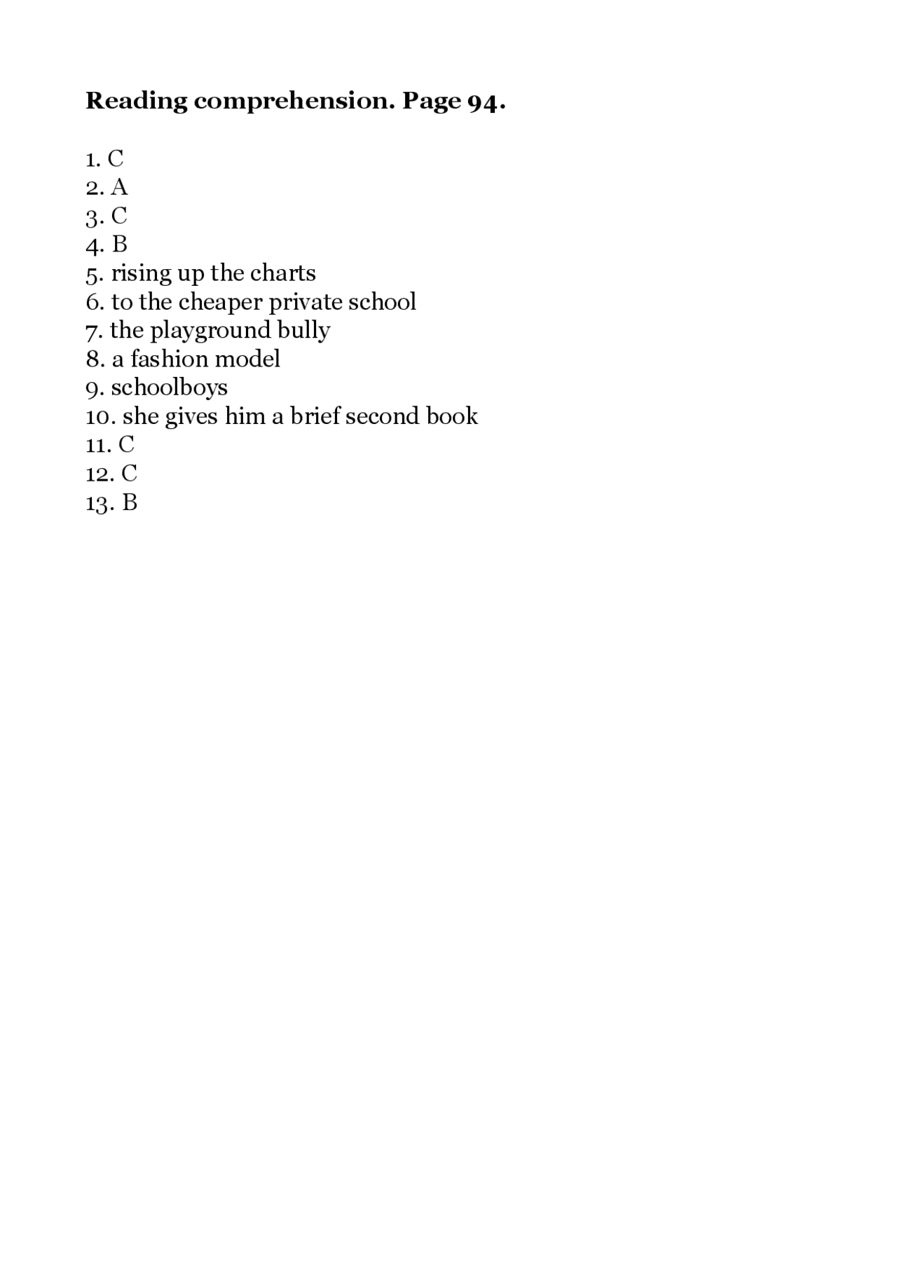 respuestas reading comprehension | Ejercicios de Inglés | Docsity