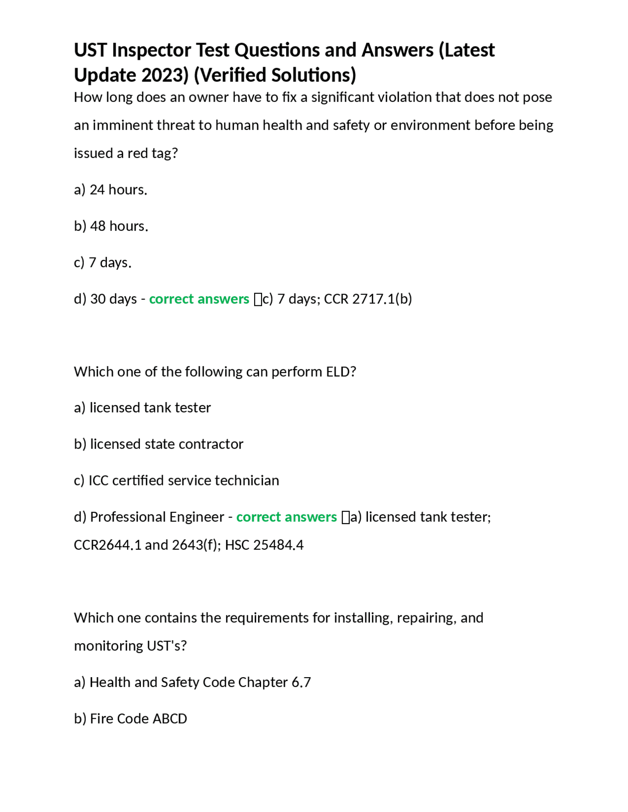 UST Inspector Test Questions and Answers (Latest Update 2023) (Verified ...