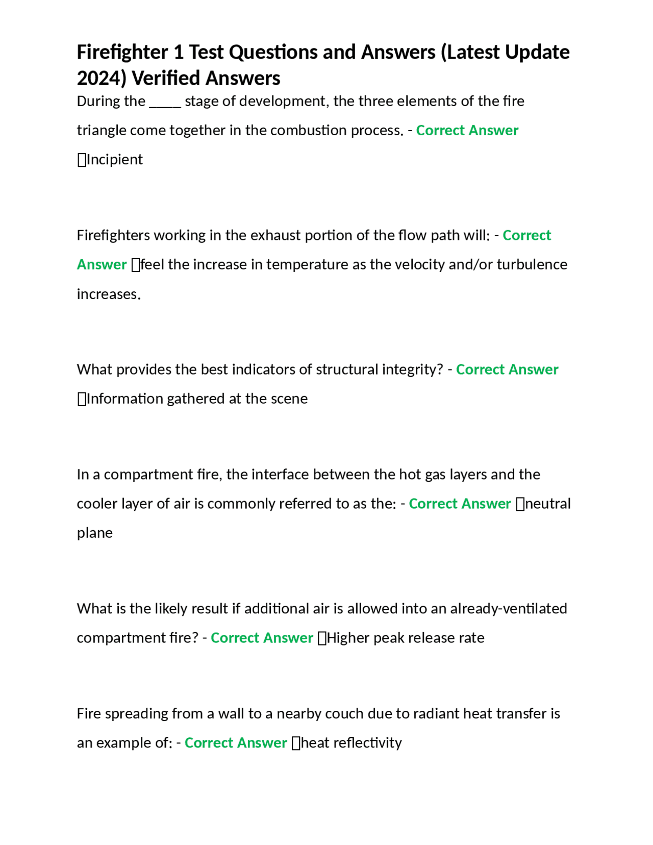 Firefighter 1 Test Questions and Answers (Latest Update 2024) Verified ...